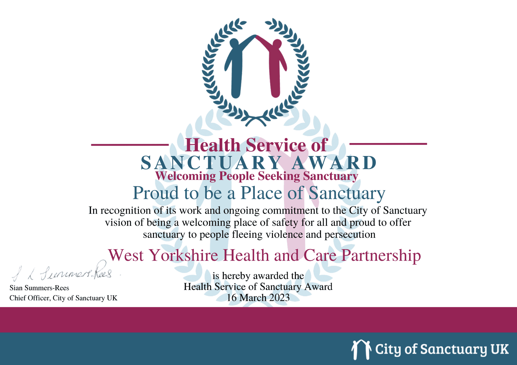 Partnership of Sanctuary – certificate - NHS Health Inequalities Toolkit