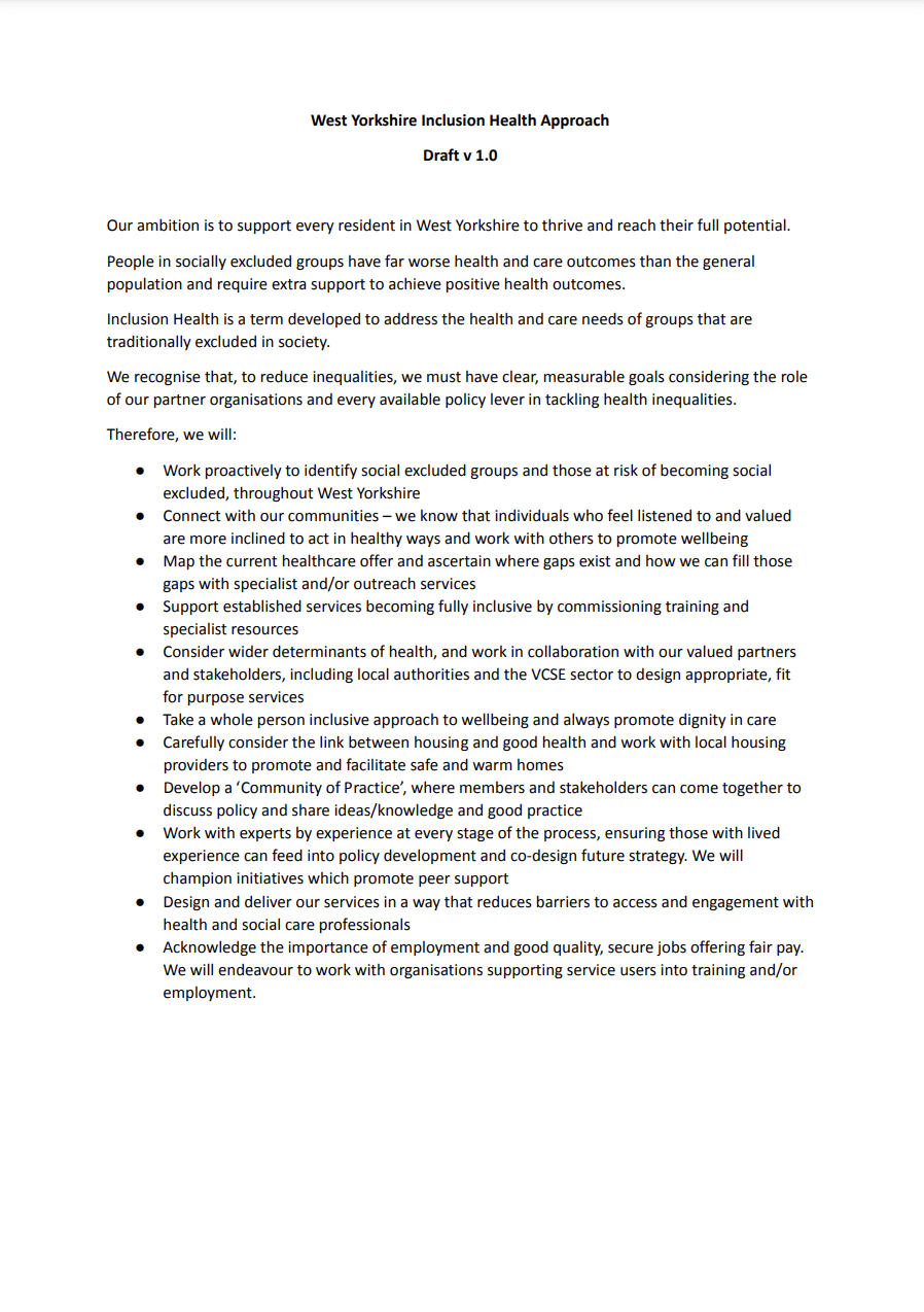 Inclusion Health strategic approach – West Yorkshire - NHS Health ...